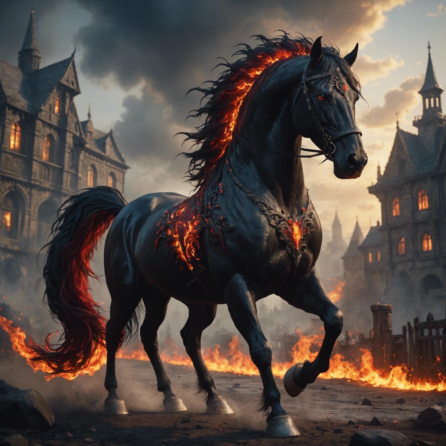 Flaming Demonic Horse - AI Generated Artwork - NightCafe Creator