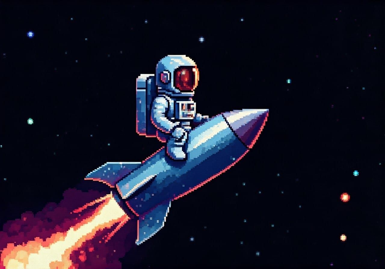 8-bit astronaut - Pixelated Space Hero Blasts Off into Neon ...