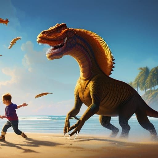 Playing Fetch With My Pet Dinosaur - AI Generated Artwork - NightCafe ...