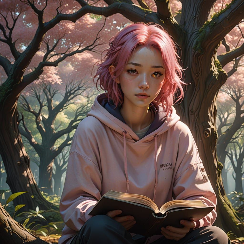Cherry tree girl - Surreal Girl Contemplates Life Under Anci...
