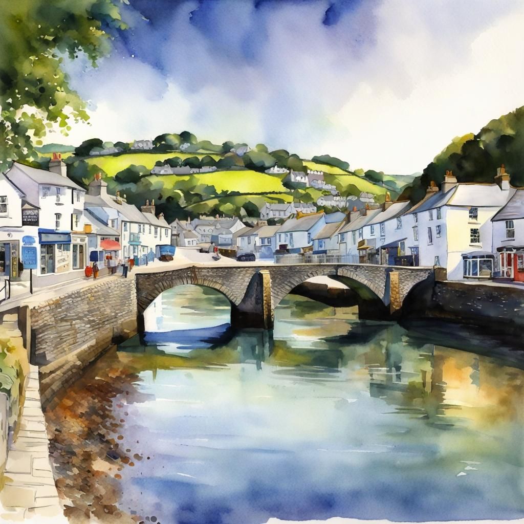 Looe, Cornwall, river view, bridge, 84k, cinematic, brightly lit ...