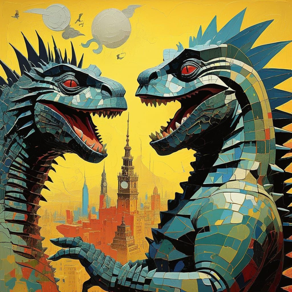 Godzilla Meets Masters of Art in a Surreal Cubist ... - AI Art
