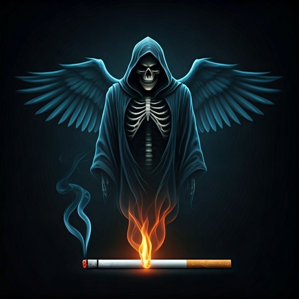 Spectral Grim Reaper Emerges from Burning Cigarett... - AI Art