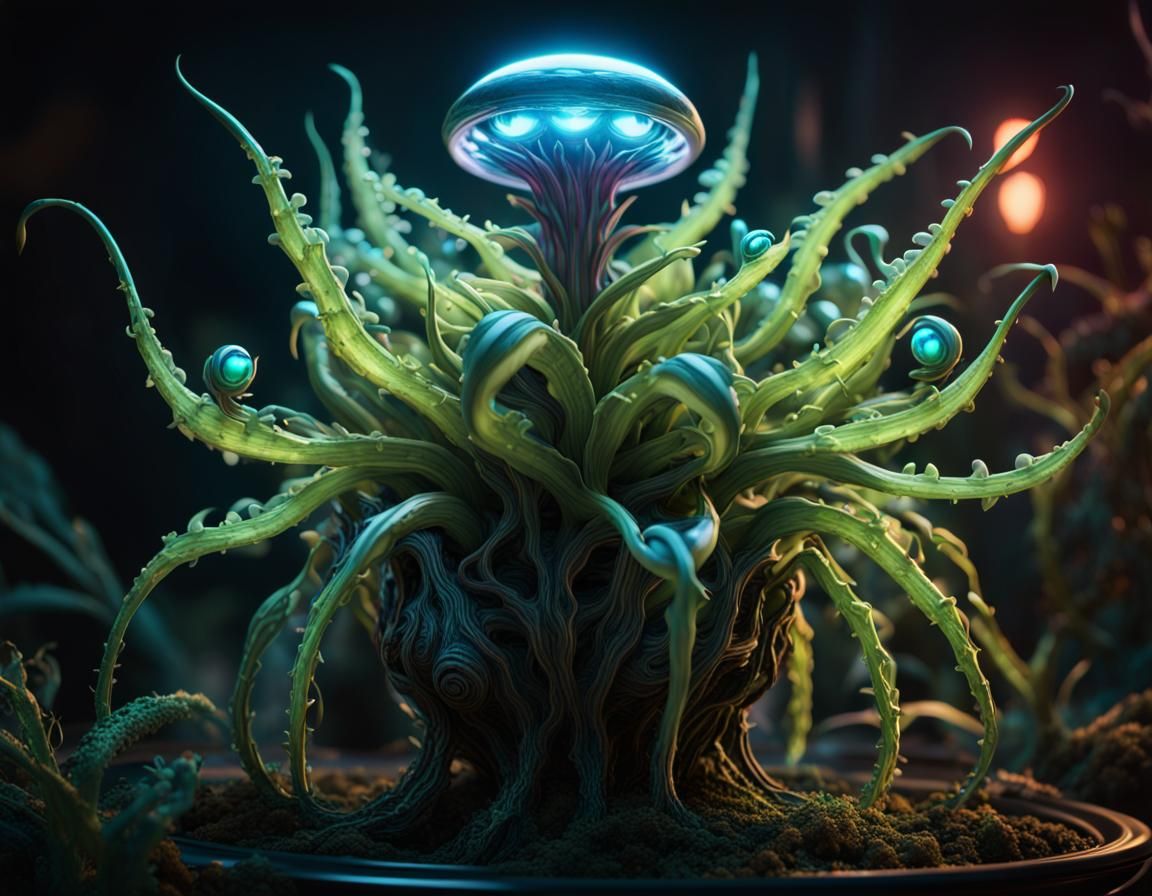 Final render of an extremely Elaborate glowing twisting oily pulsating ...