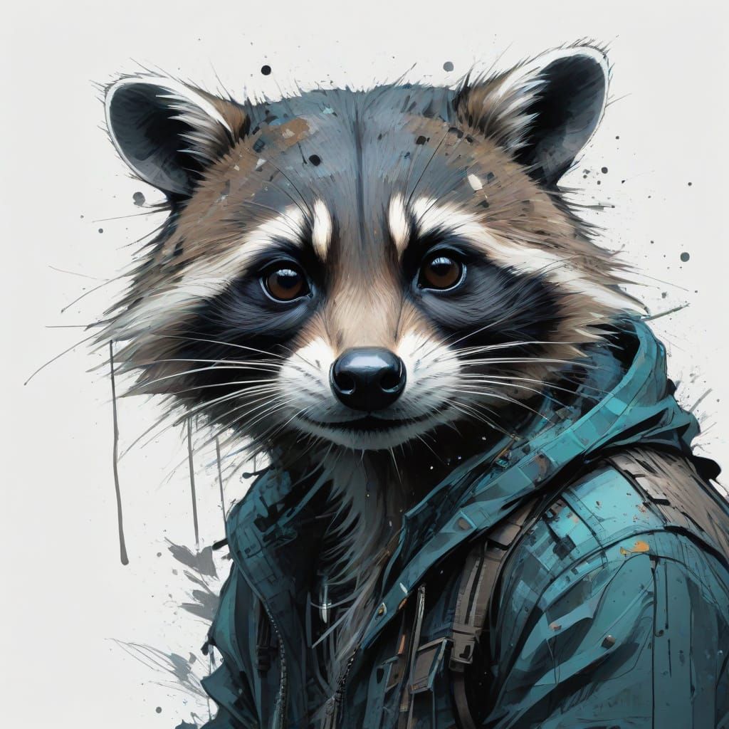 Enchanting Moonlit Raccoon Mischief in Digital Sur... - AI Art