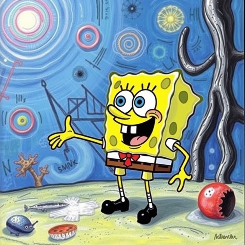 Surrealistic Cartoon Portrait of Spongebob SquareP... - AI Art