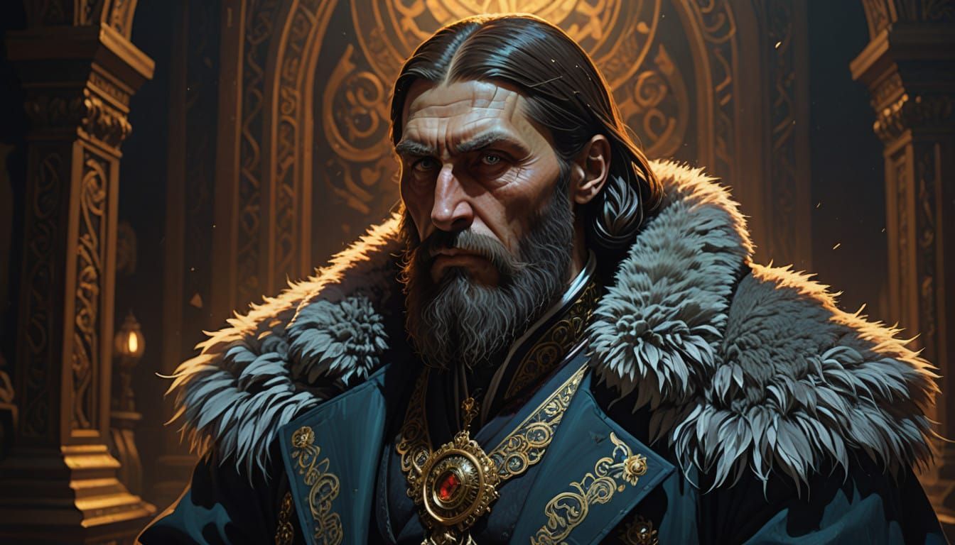Hyperrealistic Grigori Rasputin Portrait in Mystic... - AI Art