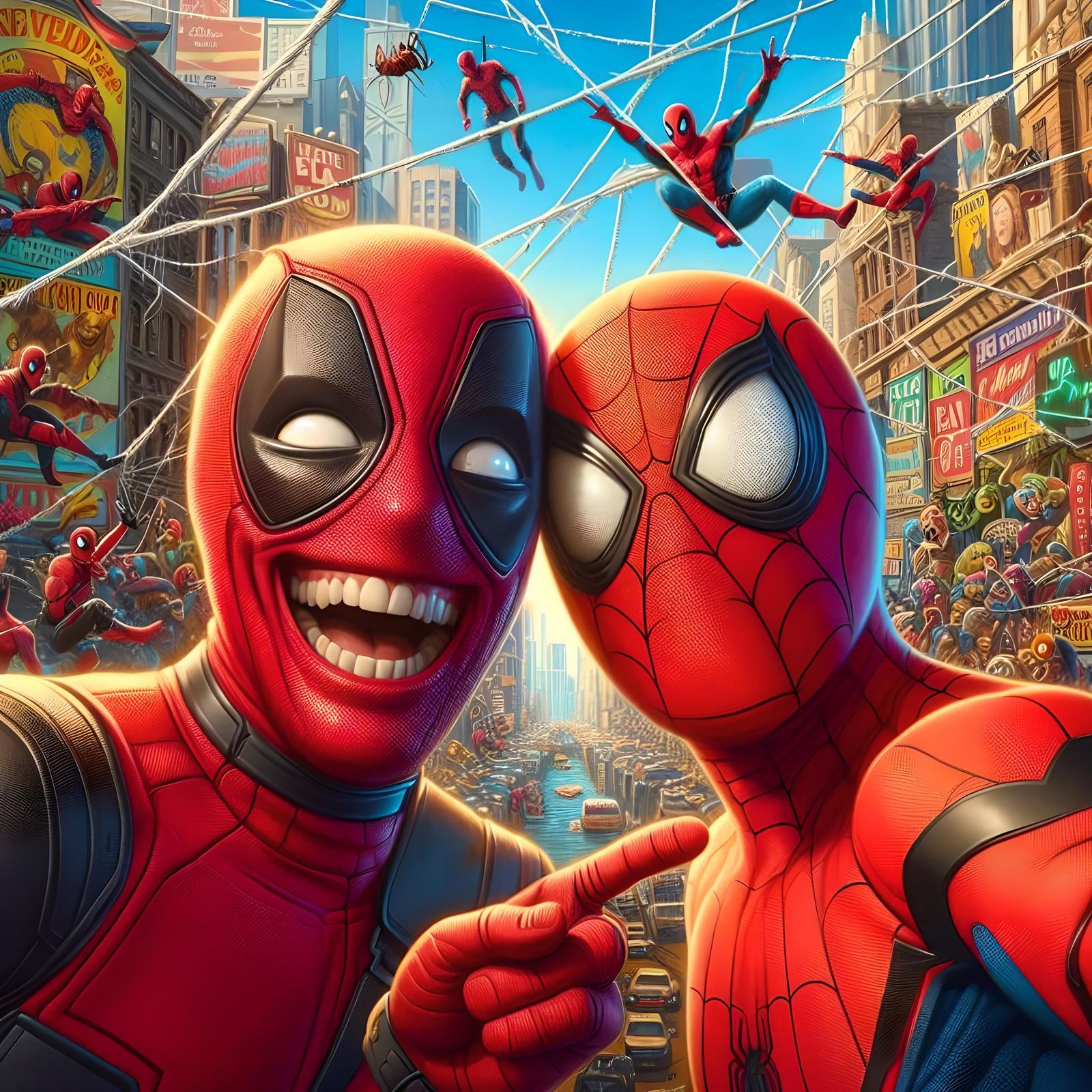 Deadpool and Spider-Men - AI Generated Artwork - NightCafe Creator