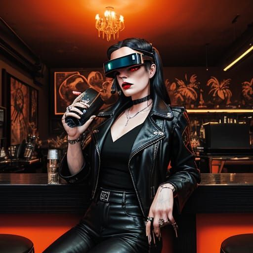 Goth Fashion Model Surrounded by Inferno in Dark, ... - AI Art