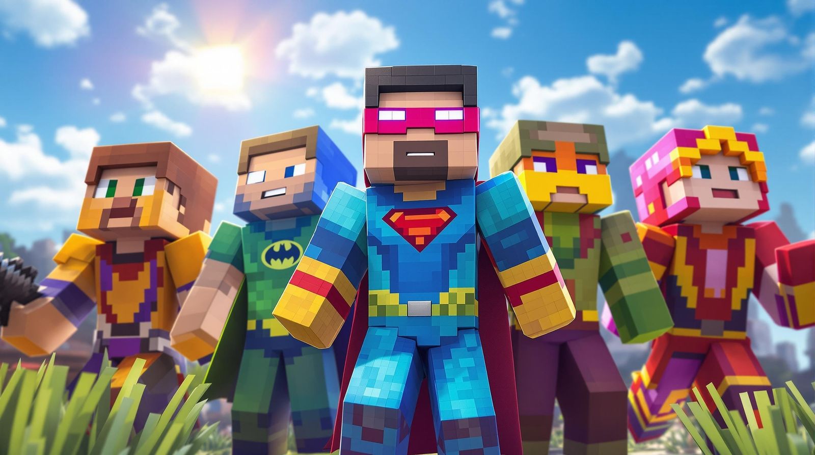 Minecraft DC Superheroes in Vibrant Superhero Cost... - AI Art