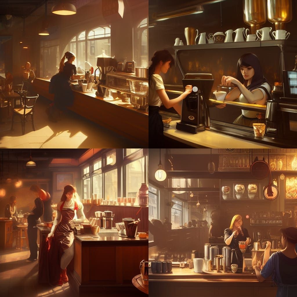female barista brewing coffee in coffeeshop - AI Generated Artwork ...