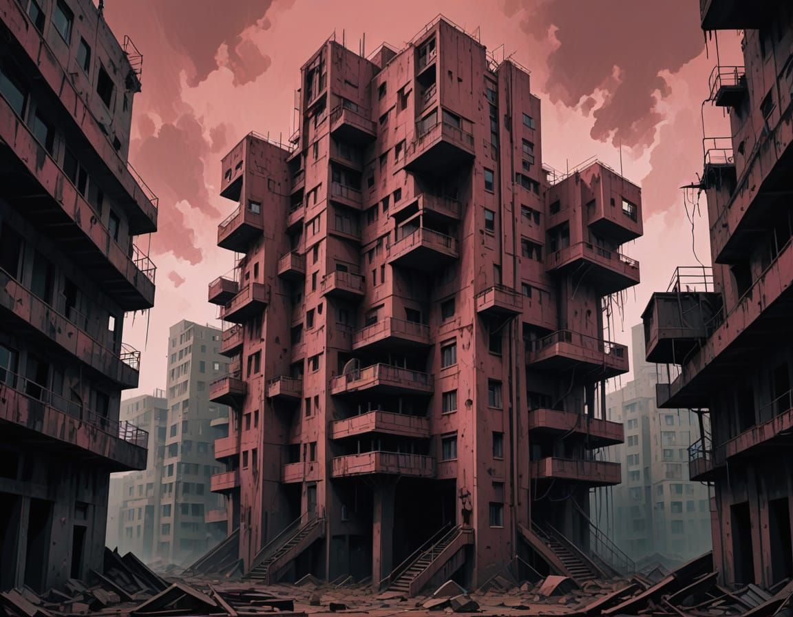 Neo-Cubist Masterpiece: Distorted Brutalist Struct... - AI Art