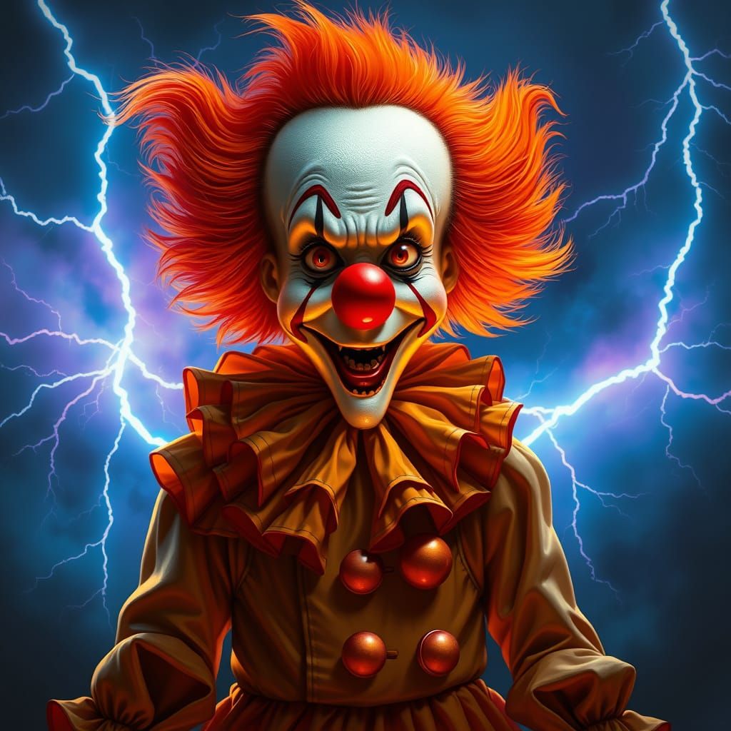Hyper-Realistic Clown Captured in Dramatic Lightni... - AI Art