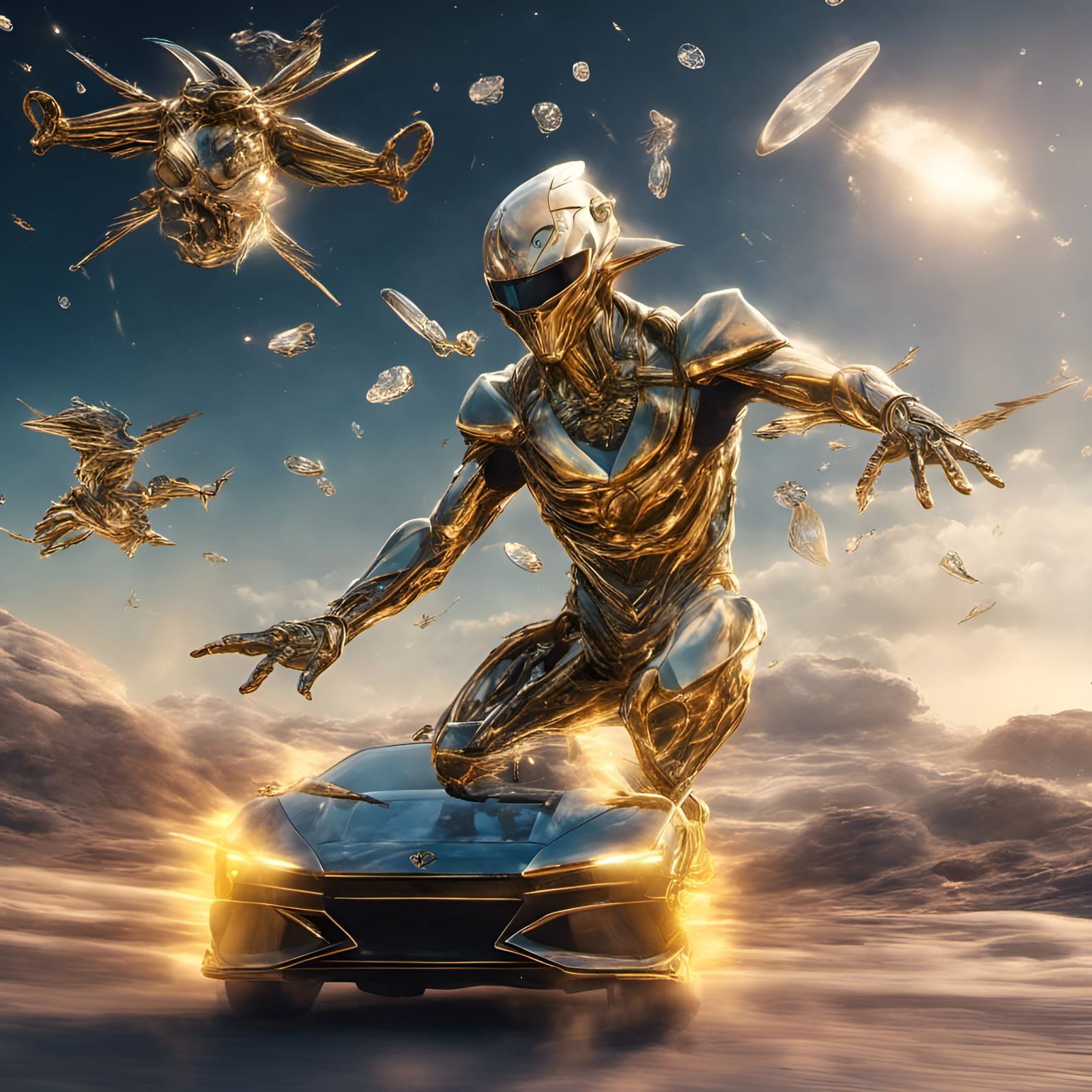 Alien Riding Golden Lamborghini In Clouds - AI Generated Artwork ...