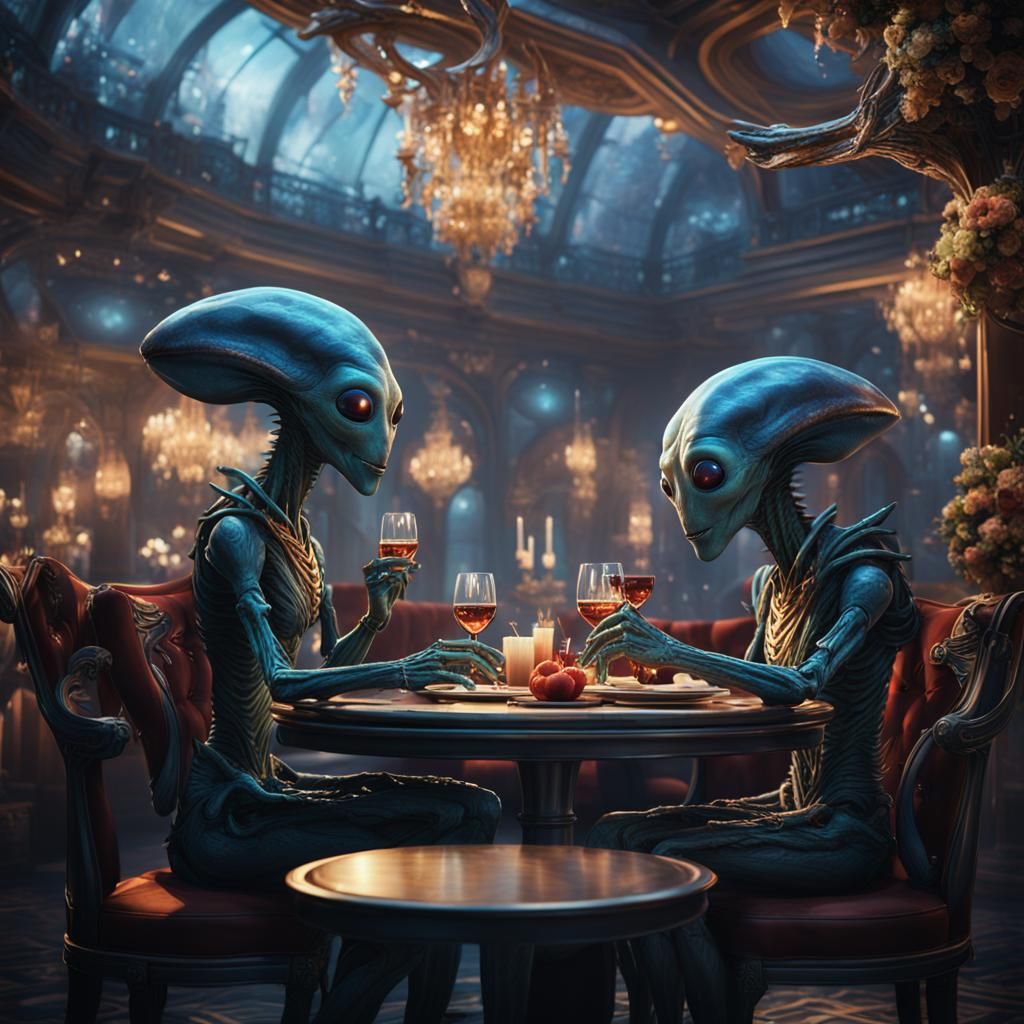 Two aliens on a date in a fancy restaurant. - AI Generated Artwork ...