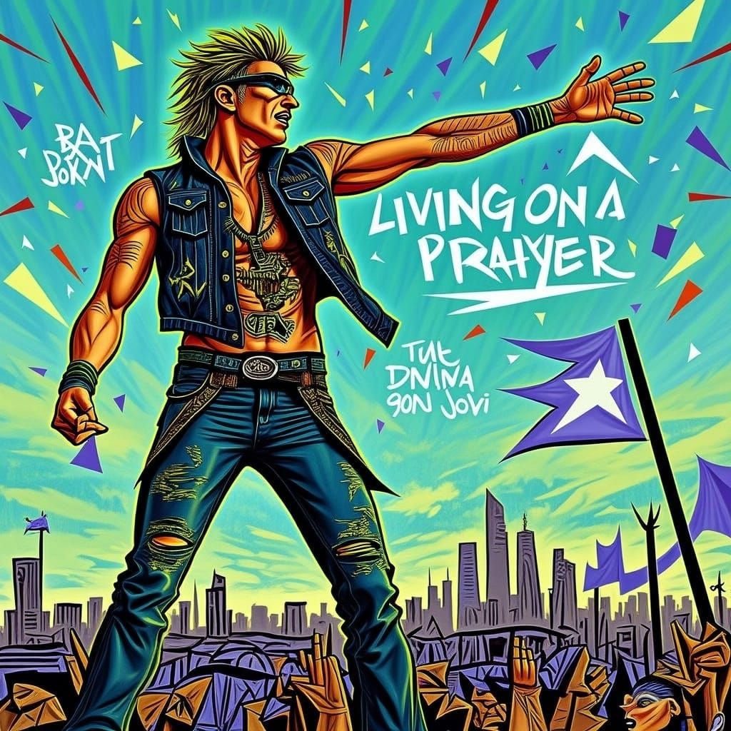 Rock Icon Jon Bon Jovi in Vibrant Sunset Scene - AI Art