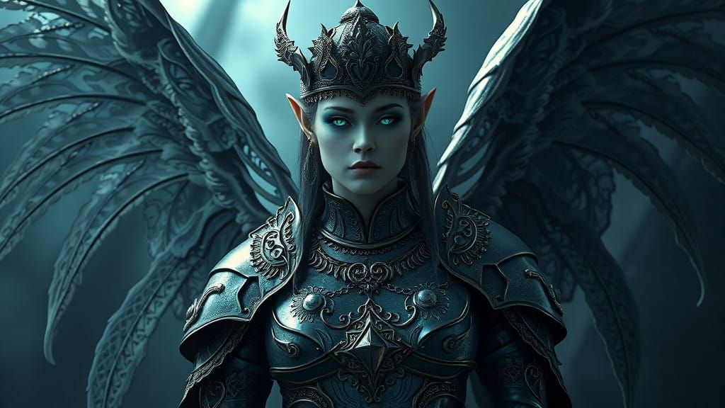 Mystical Valkyrie Queen With Iridescent Eyes and F... - AI Art