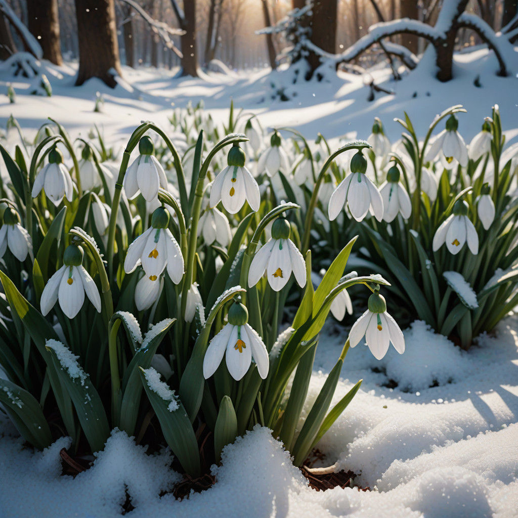 Snow drops growing in snow - Snowdrops Thrive in Winter Wond...
