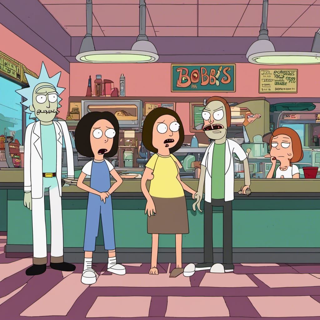 Rick & Morty in the Bob's Burgers diner - AI Generated Artwork ...