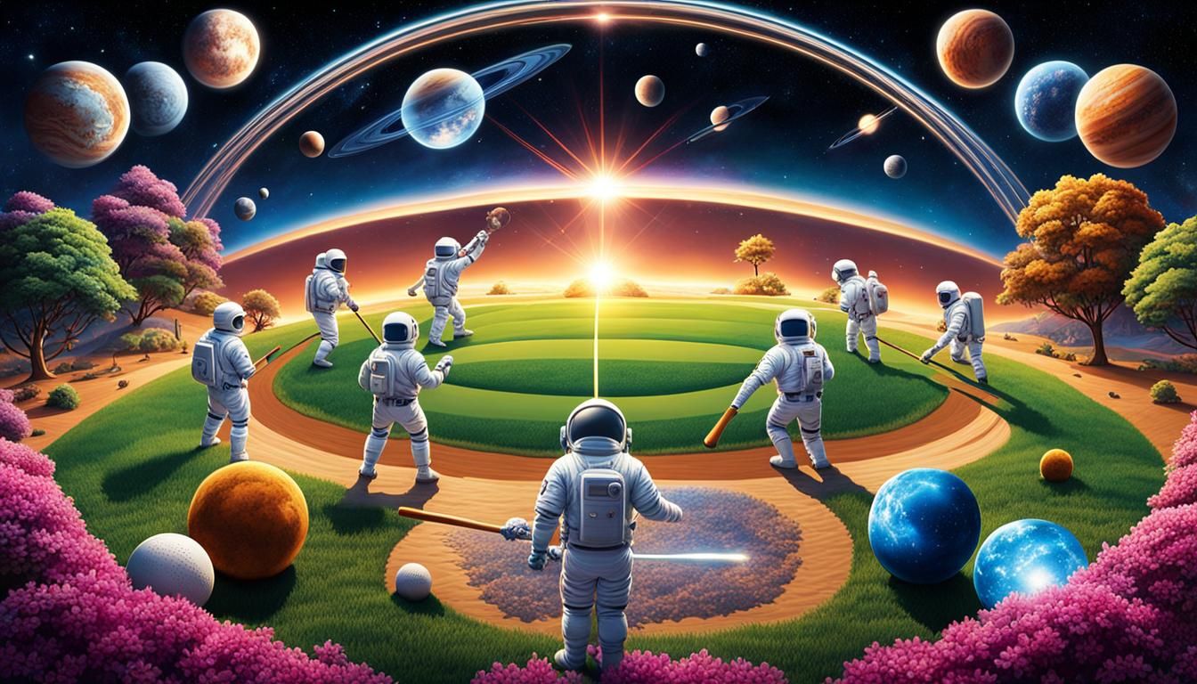 Astronauts playing Intergalactic Baseball Game in spaceship - AI ...