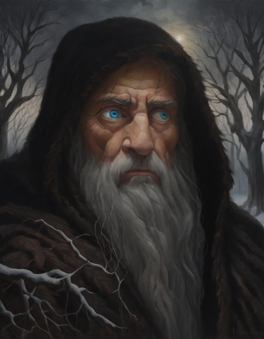 Canvas texture, Fine art oil painting. The Druids eyes comforted us ...