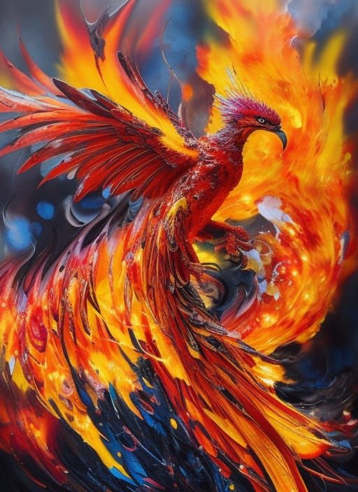 "🔥🔥🔥close-up beautiful_detailed_fire phoenix bird!!! paper marbling ...