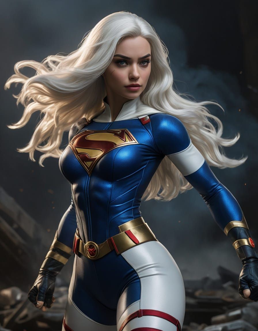 Powerful Blonde Superheroine in Dynamic Pose - AI Art