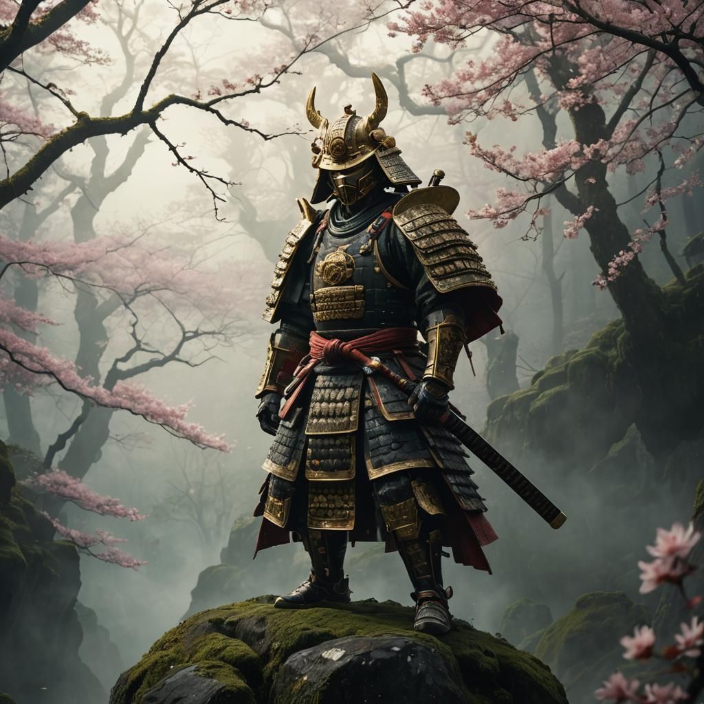 samurai - Ethereal Samurai in Mysterious Sakura Forest