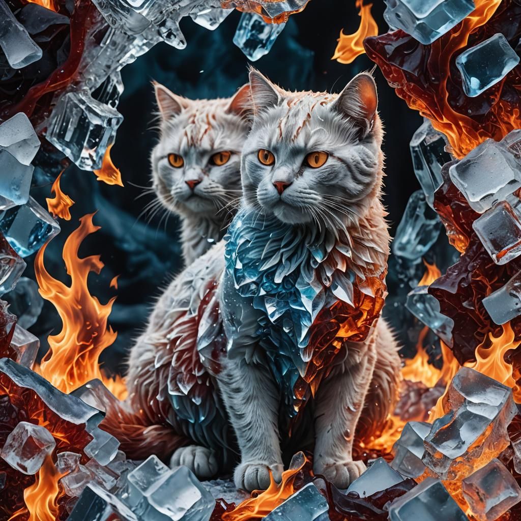 Feline Ember Frozen in Eternity - AI Art