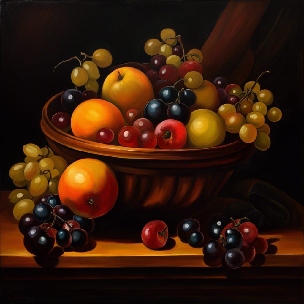 Classic still life oil painting fruit bowl … - AI Generated Artwork ...