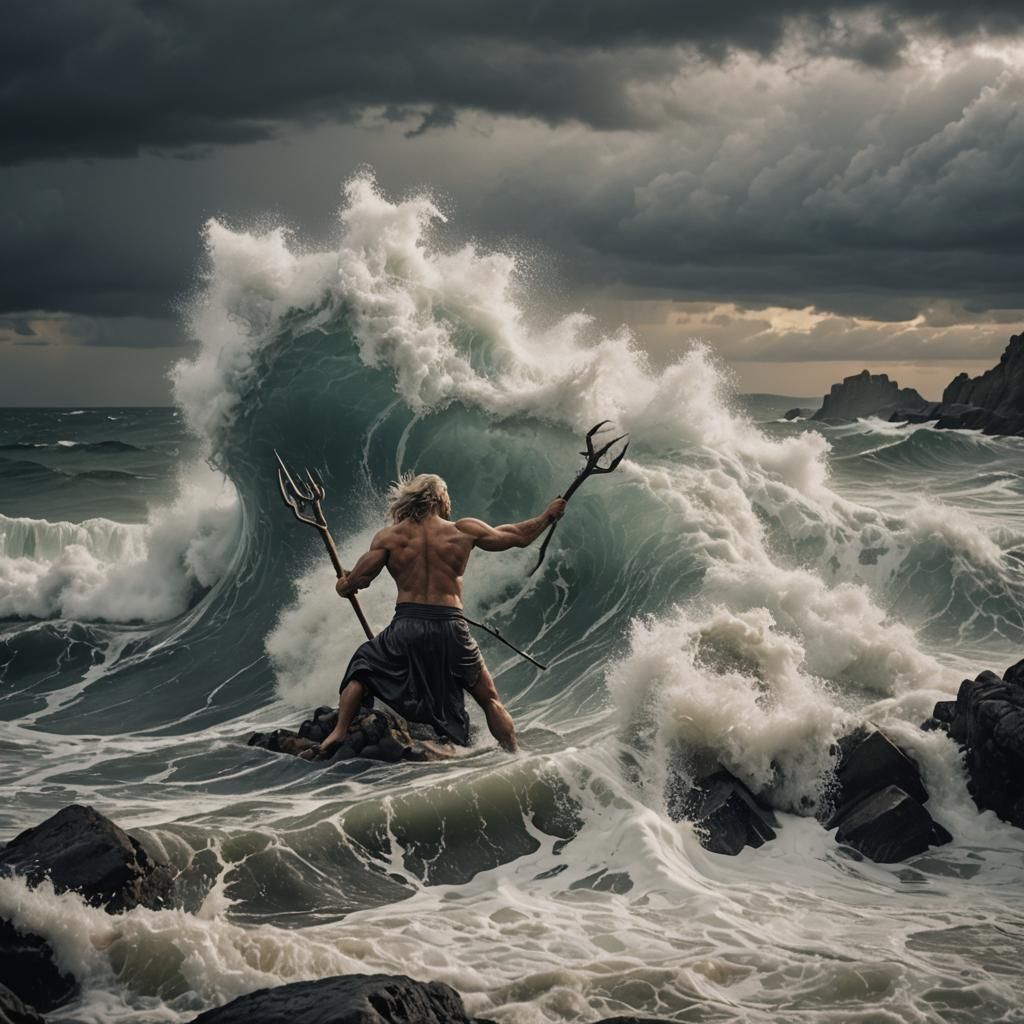 Neptune raising the waves - AI Generated Artwork - NightCafe Creator