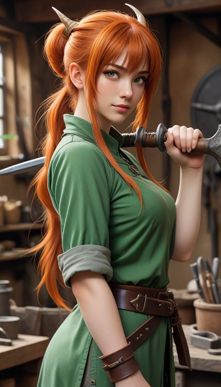 Vibrant Anthro-Dragon Blacksmith in Anime Style - AI Art