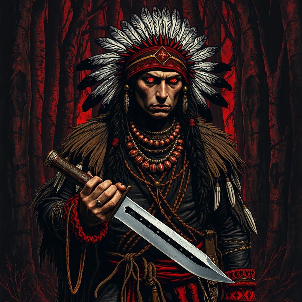 Native American Vampire Shaman in Dark Fantasy Sty... - AI Art