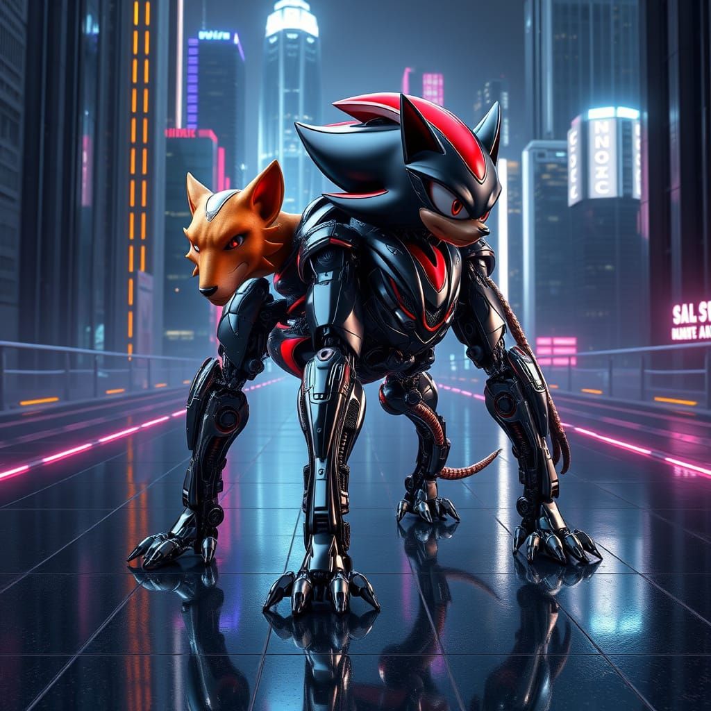 Cyberpunk Lion-Hyena-Knuckles-Tails-Shadow Hybrid ... - AI Art