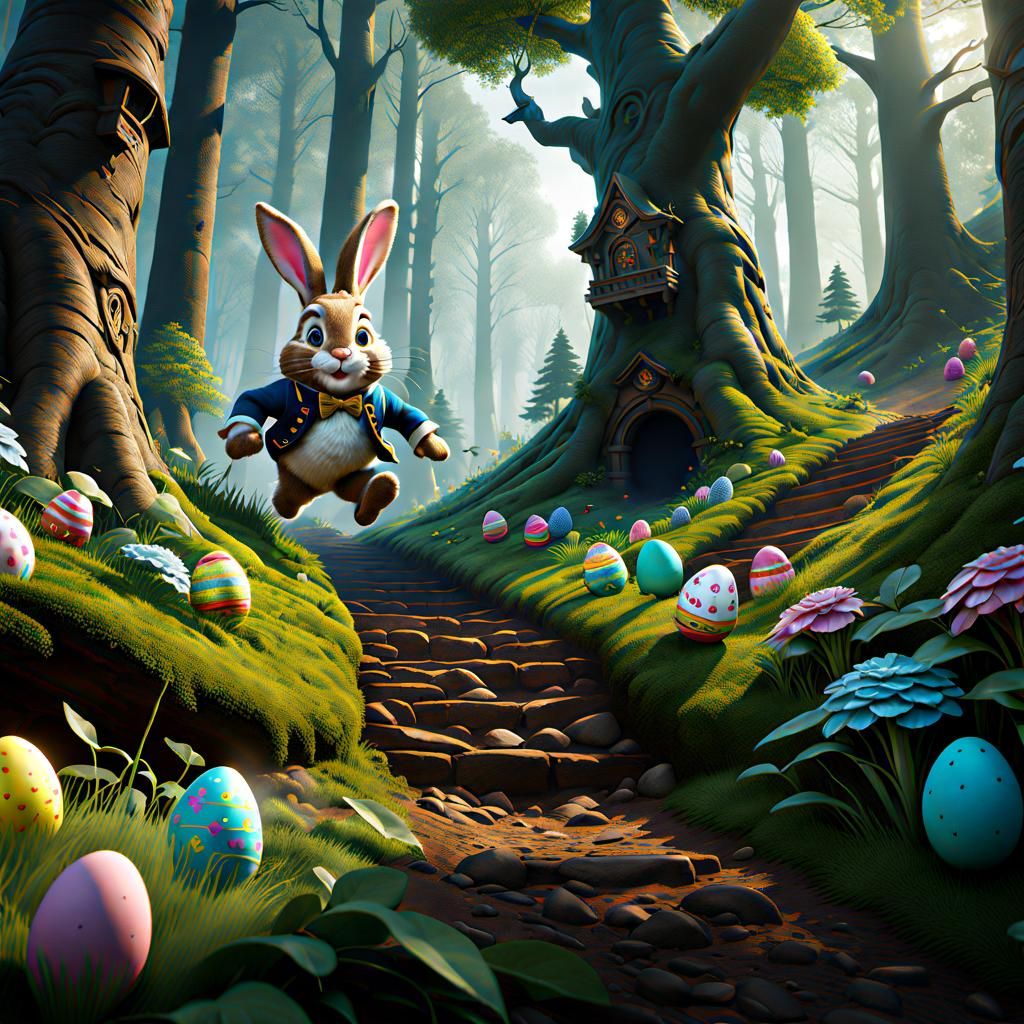 The Easter bunny running through a forest - AI Generated Artwork ...