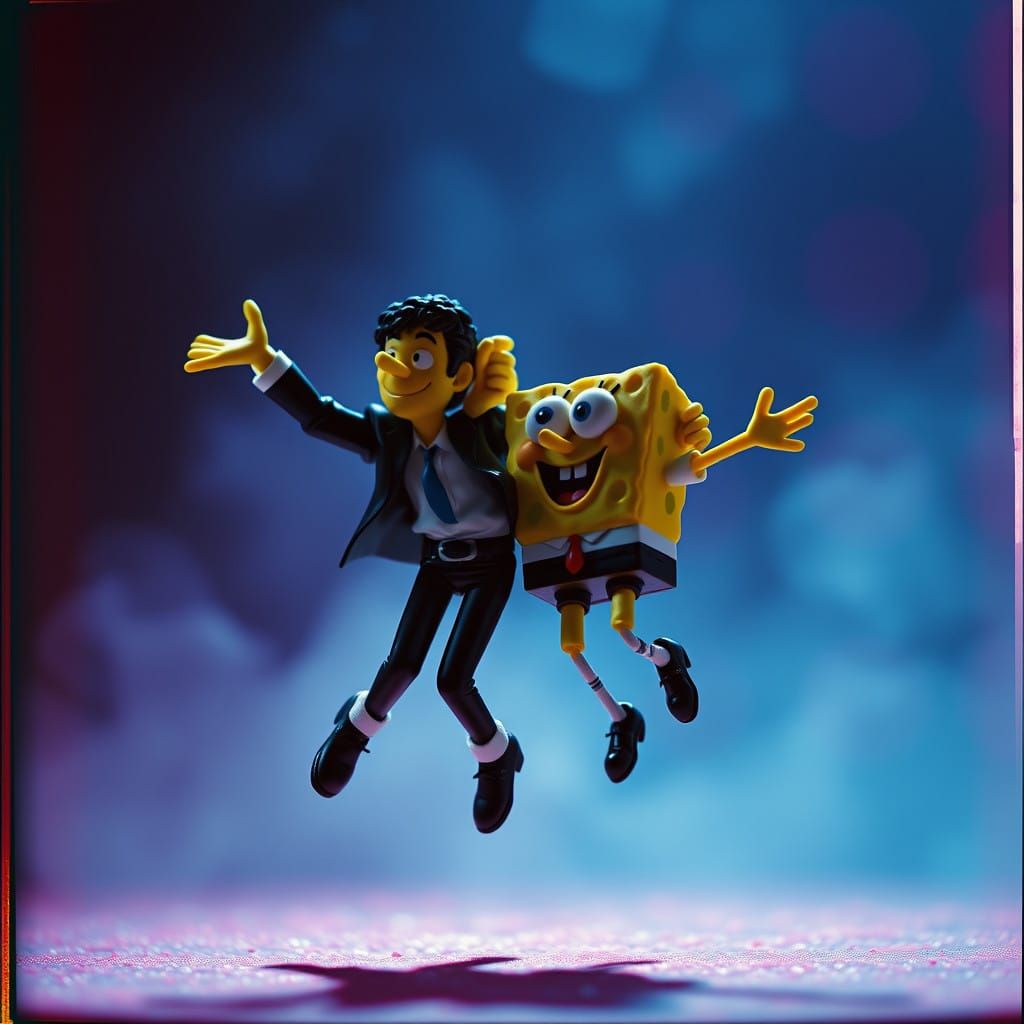 A scene from Robot Chicken Michael Jackson dances with Spongebob in ...