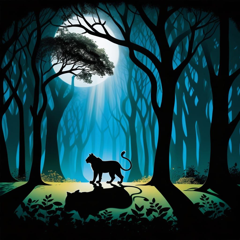 Shadows Reveal Hidden Strength in Whimsical Forest... - AI Art