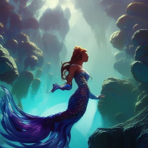 ""A cute magical mermaid in a magical under water sea coral garden by ...