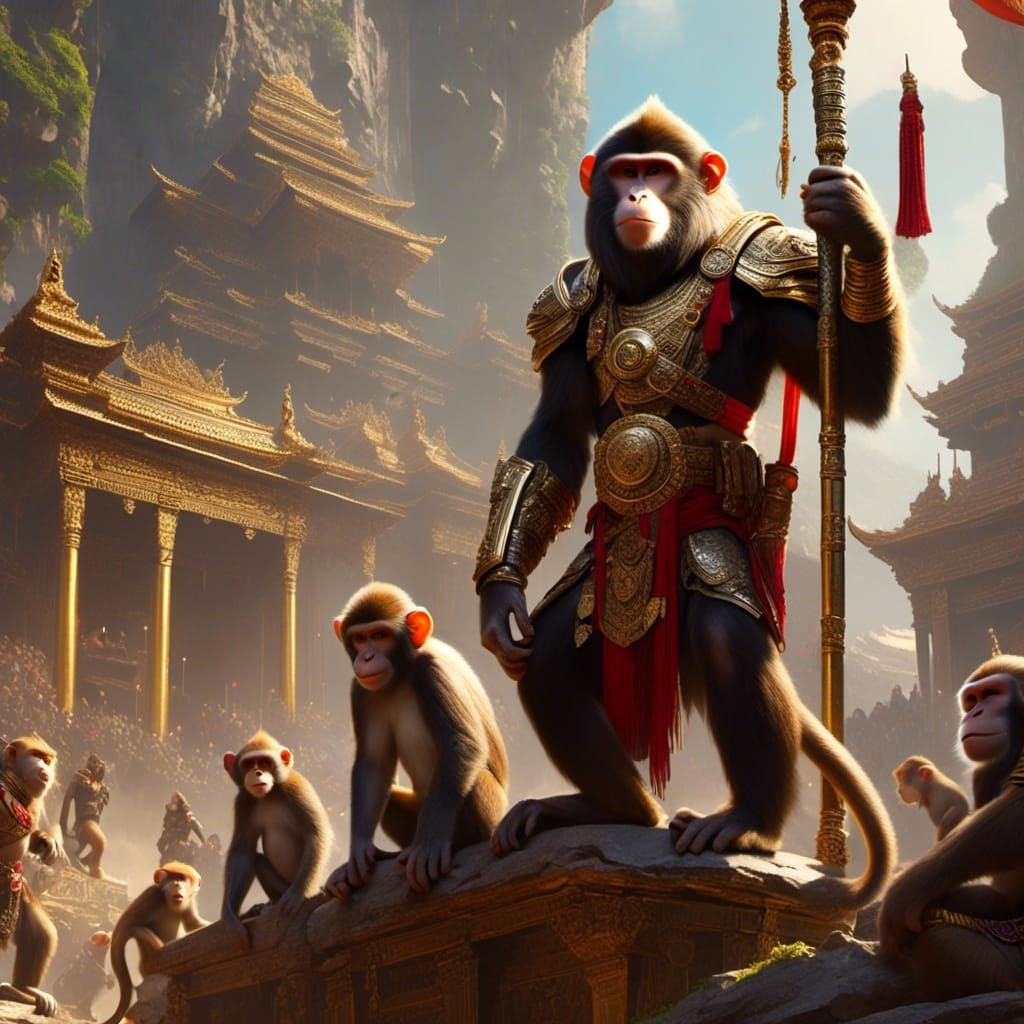 a monkey that is standing next to a pole, by Yang J, fantasy art, male ...