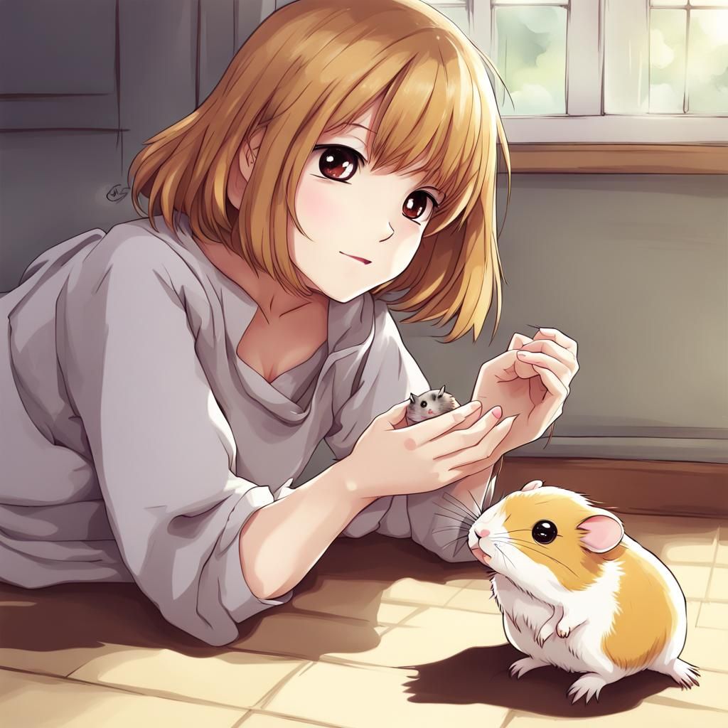 girl with a pet hamster - AI Generated Artwork - NightCafe Creator
