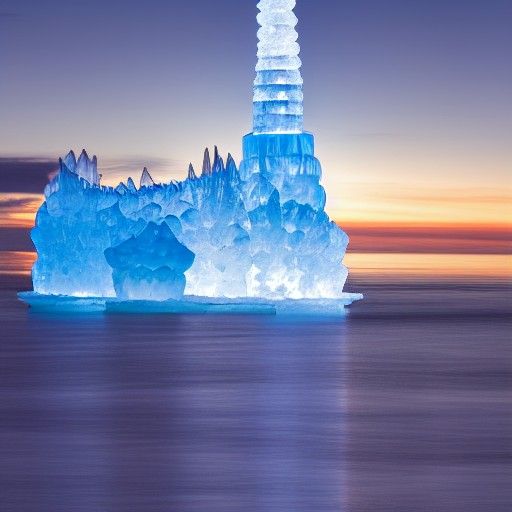 glowing large ice palace spire rising mystically from the ocean - AI ...