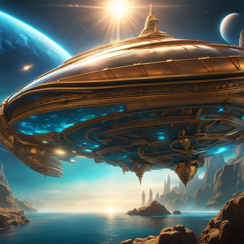 Atlantis translucent Opal Spaceships. Atlantean Flying Ships, intricate ...