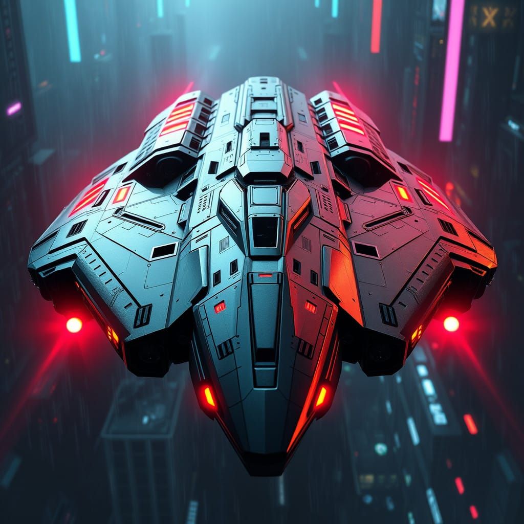 A futuristic, high-tech spaceship with a symmetrical, aerodynamic ...