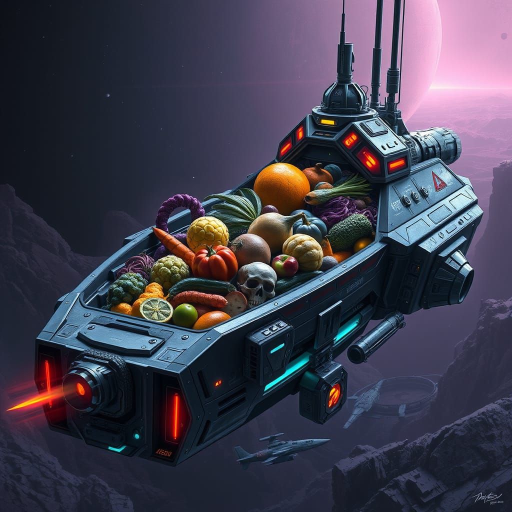 Futuristic Space Barge Carrying Mutated Foods in I... - AI Art