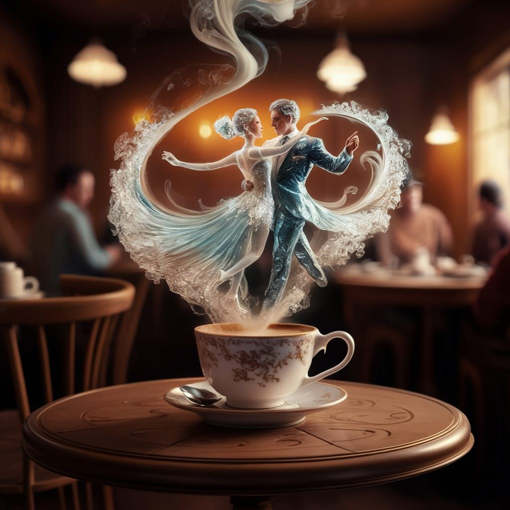 Surreal Restaurant Scene in Warm Golden Hues - AI Art