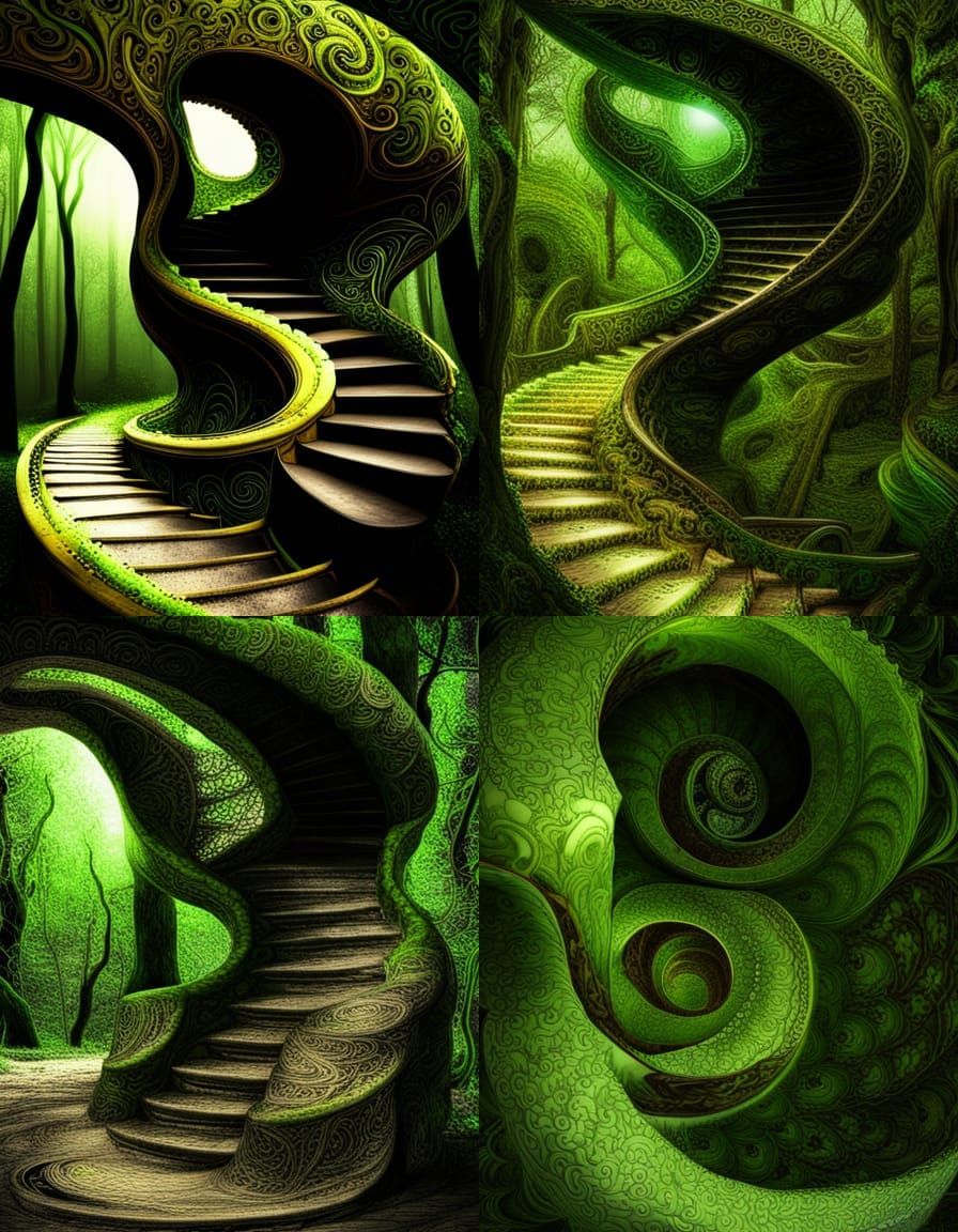 Winding & spiraling vines forming a mossy staircase in the woods - AI ...