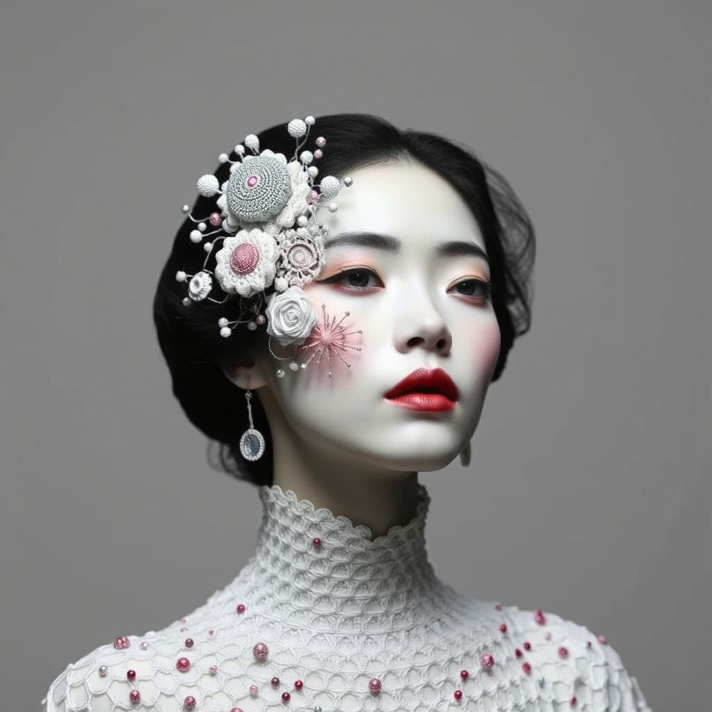 Surreal Soul Portrait in Vibrant, Layered Needlewo... - AI Art