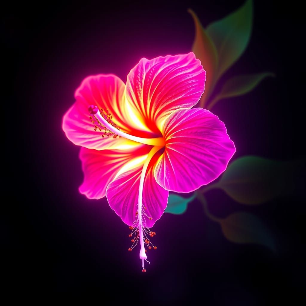 Radiant Neon Hibiscus Bouquet in Futuristic Style - AI Art