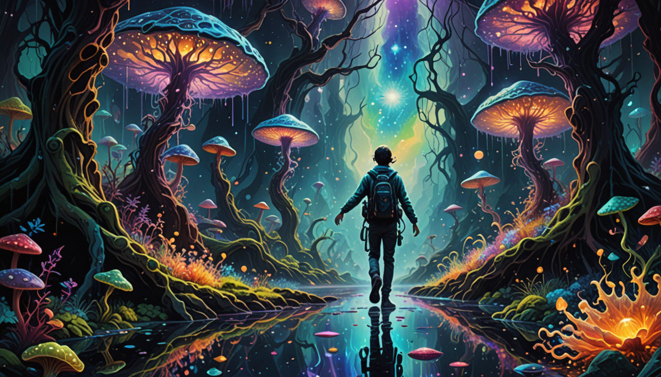 Cosmic Tree People in Ethereal Holographic Realm - AI Art