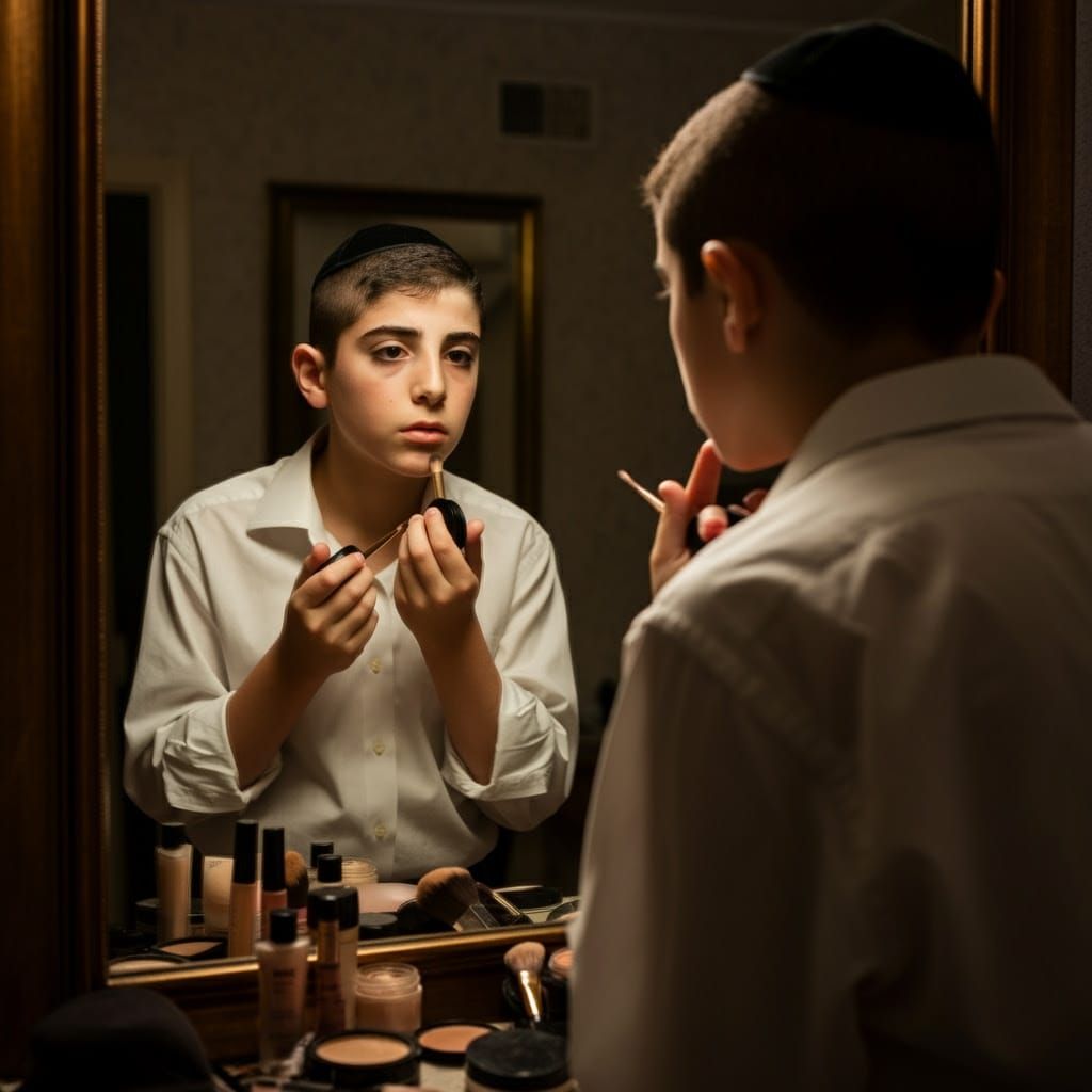 A modern Haredi Jewish guy, with a cropped and graduated haircut, a ...